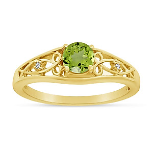 Jewels By Lux 14k Yellow Gold Genuine Green Birthstone Solitaire Round Peridot And Diamond Wedding Engagement Ring - Size 10.5 (2/5 Cttw.)