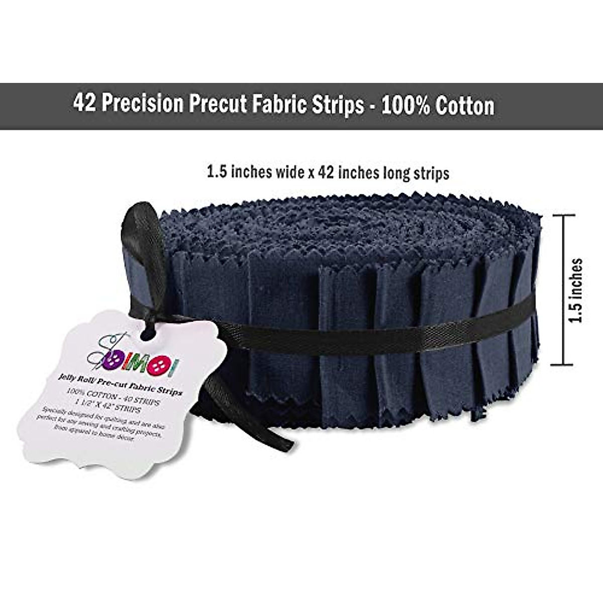 Soimoi 40Pcs Solid Dark Blue Precut Fabrics Strips Roll Up 1.5 Inches Cotton Jelly Rolls for Quilting