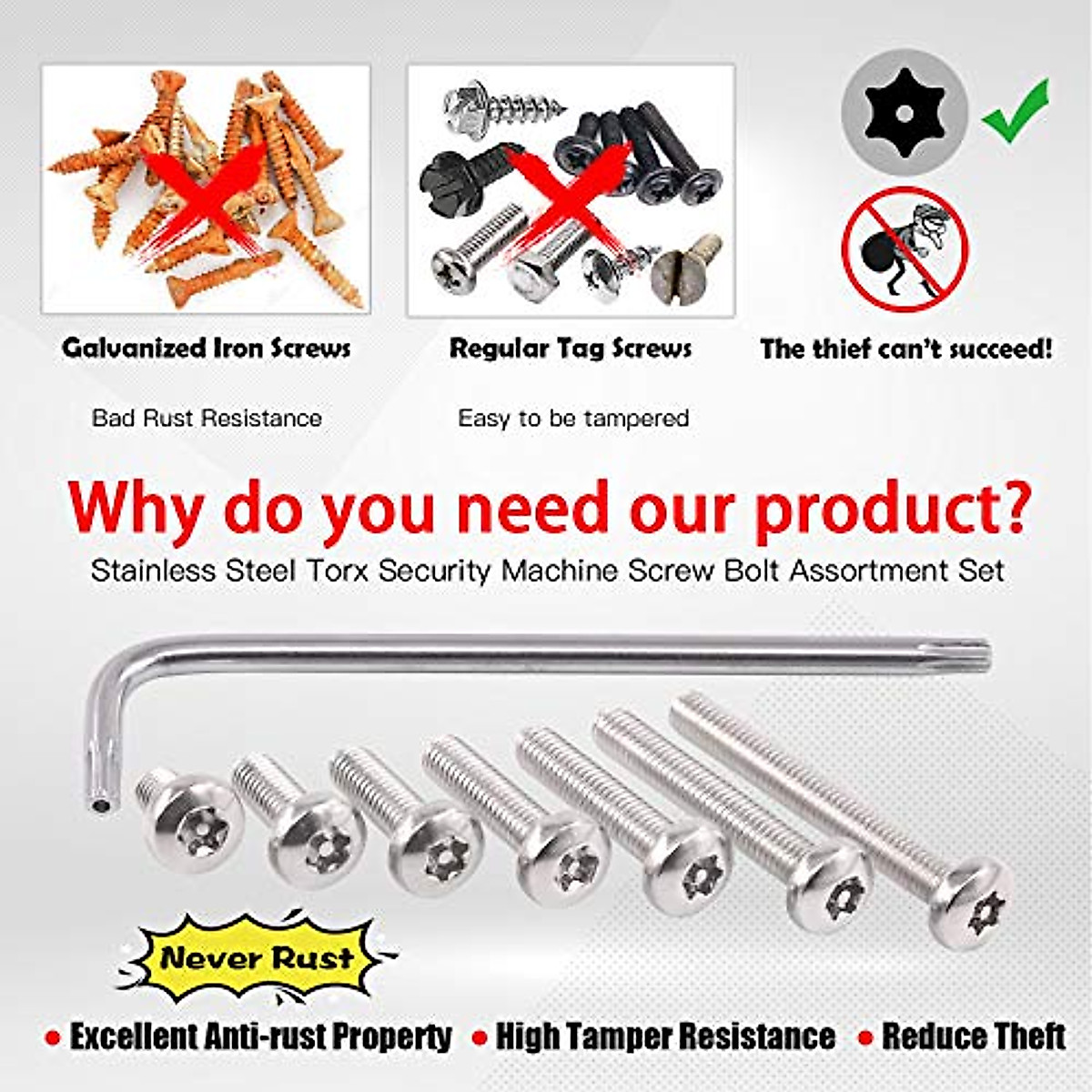 Hilitchi M6 Button Head Torx Security Screws Stainless Steel Tamper Proof Screws w T30 Bit (M6 Assortment Kit-70PCS)