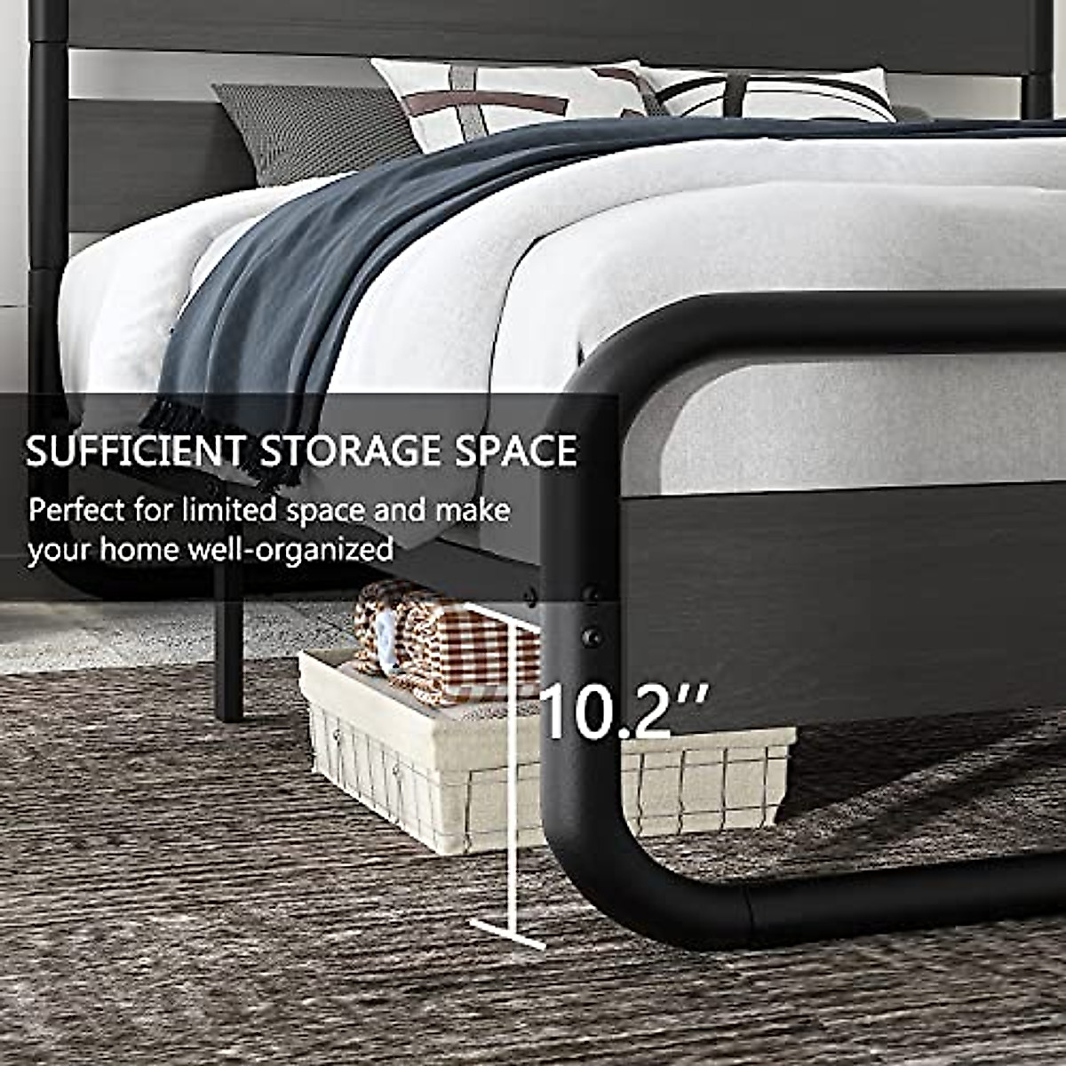 SHA CERLIN King Size Platform Bed Frame with Wooden Headboard and Footboard, Heavy Duty Metal Bed Frame with 10" Under-Bed Storage, Noise-Free, No Box Spring Needed, Black
