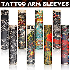 Jecery 16 Pcs Temporary Tattoo Sleeve for Kids, Fake Slip on Arm Sunscreen Sleeves, UV Sun Protection Cooling Arm Sleeves for Kid Child