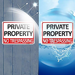 TICONN 4-Pack Private Property Sign, No Trespassing Aluminum Warning Sign, 7’’x10’’ for Security Alert, Reflective, UV Protected & Waterproof