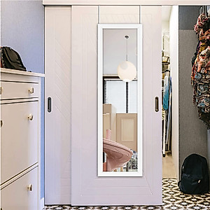 NeuType 55" x 16" Over The Door Mirror Full Length Mirror for Door Hanging Door Mirror Dressing Mirror Body Mirrors for Bathroom, Bedroom, Living Room Polystyrene Frame (White)