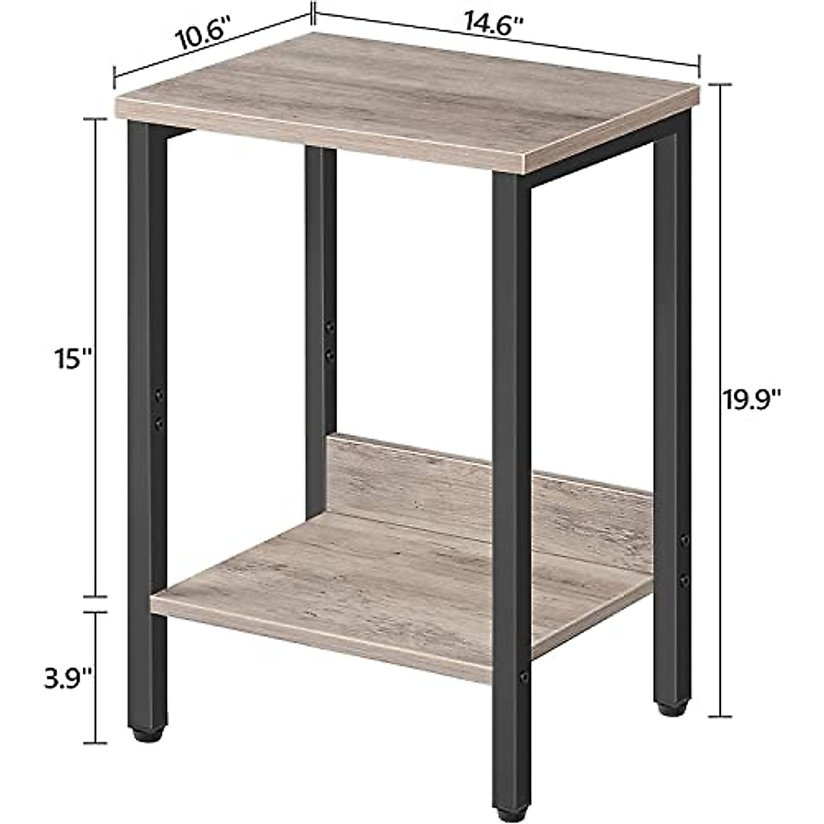 ALLOSWELL End Table, Side Table with Storage Shelf, Slim Nightstand, Steel Frame, for Living Room, Study, Bedroom, Industrial Design, Greige ETHG5001