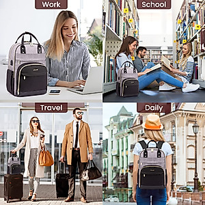 LOVEVOOK Laptop Backpack for Women, Fits 17 Inch Laptop Bag, Fashion Travel Work Anti-theft Bag, Business Computer Waterproof Backpack Purse, University Backpacks, Grey-Black-Balck