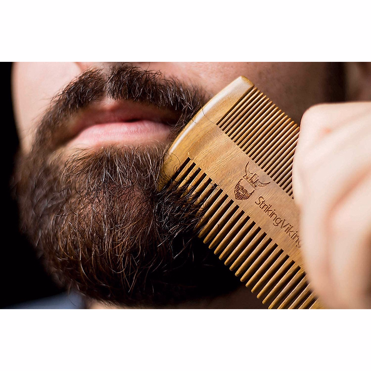 Striking Viking Sandalwood Beard Comb & Case - Pocket-Sized Grooming Tool with Fine & Coarse Teeth, Perfect for Use with Balms & Oils
