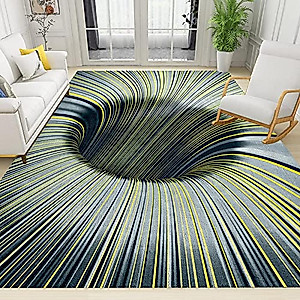 Yellow Blue Black Abstract Lines Area Carpet, 3D Illusion Black Hole Decorative Rug, Entry Rugs Soft Comfortable Washable Non-Slip for Living Room Bedroom Office Study Decor4 x 6ft