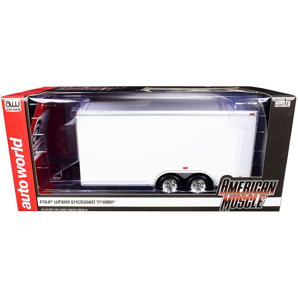 Four Wheel Enclosed Car Trailer White with Silver Top for 1/18 Scale Model Cars by Autoworld AMM1238