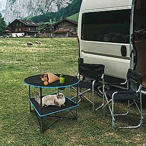 LESES Folding Camping Table Portable Picnic Table Tailgating Table with 4 Cup Holders and Storage Bag for Fishing，Beach，Outdoors，Picnic and Hiking (Black&Blue)