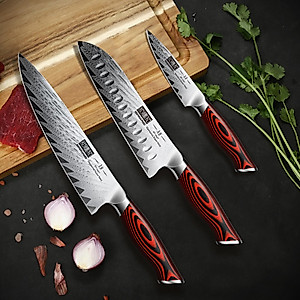 HOSHANHO 3 Pieces Damascus Kitchen Knife Set Ultra-Sharp Knives Set, Professional Chef Knife Set With G10 Ergonomic Handle,Gift Box