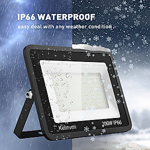 kelinvmi 200W LED Flood Light Outdoor, 20000lm High Brightness Outdoor Work Lights with US Plug, 6500K IP66 Waterproof Outdoor Lights for Garage, Porch, Stadium, Garden, Playground