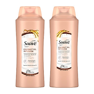 Suave Damage Repair Shampoo and Conditioner, For Dry+Damaged Hair, Salon Proven Quality Coconut Oil Infusion, 28 oz Each