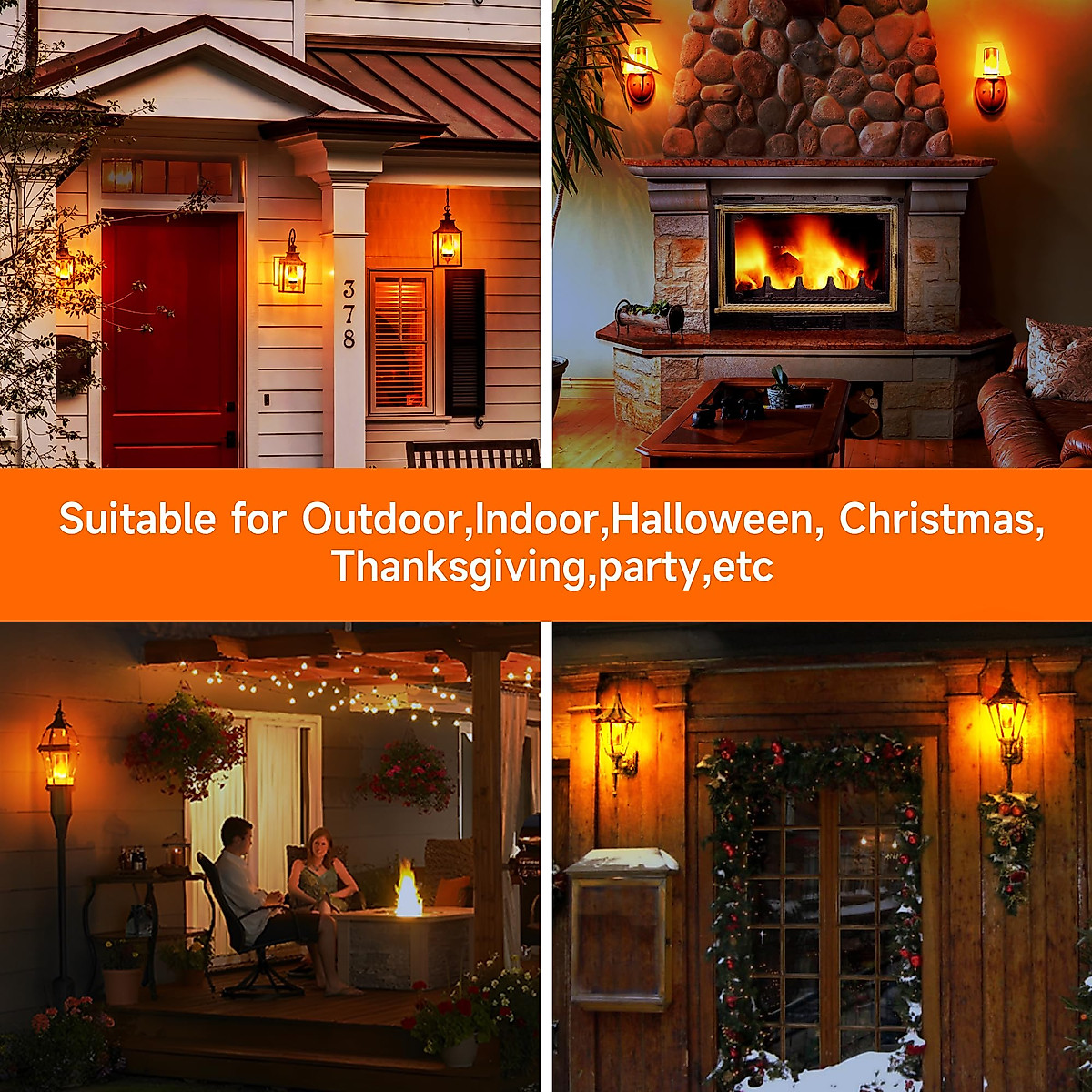 hyrion LED Flame Light Bulbs, 4 Modes Flickering Light Bulbs, E26 Base Fire Flame Bulb with Upside Down Effect, Halloween, Christmas Party Porch Outdoor Indoor Home Decor (2 Pack)