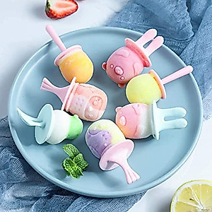 Mini Ice Pop Molds BPA Free, Silicone Reusable Small Popsicle Molds with Sticks, DIY Ice Cream Makers [Cavity of 6], Funny Animal Shape Cute Yogurt Tubes