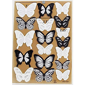 90 PCS 3D Butterfly Wall Stickers,Butterfly Decor PVC Crystal Butterfly,Art Decal Satin Paper Butterflies Home DIY Decor Removable Sticker,Bedroom Showcase Nursery Butterfly Wall Decor(Black-White)