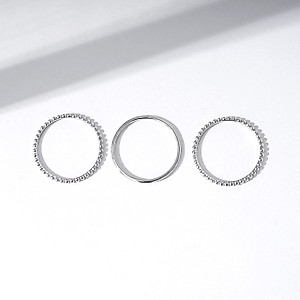 Amazon Essentials Rhodium Plated Sterling Silver Stacking Ring Set of 3 Size 9, Silver