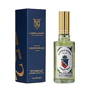 Caswell-Massey Greenbriar Gold Cap Cologne, Men’s Cologne with Classic and Zesty Scent with Citrus, Sage & Rugged Velvety Notes, 3 Fl Oz