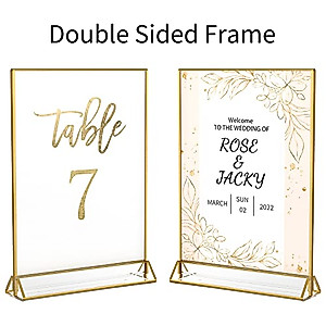 NIUBEE 6Pack 5 x 7 Clear Acrylic Wedding Table Number Holder Stands with Gold Borders, Double Sided Picture Frames Sign for Restaurant Menu Recipe Cards Photo Display