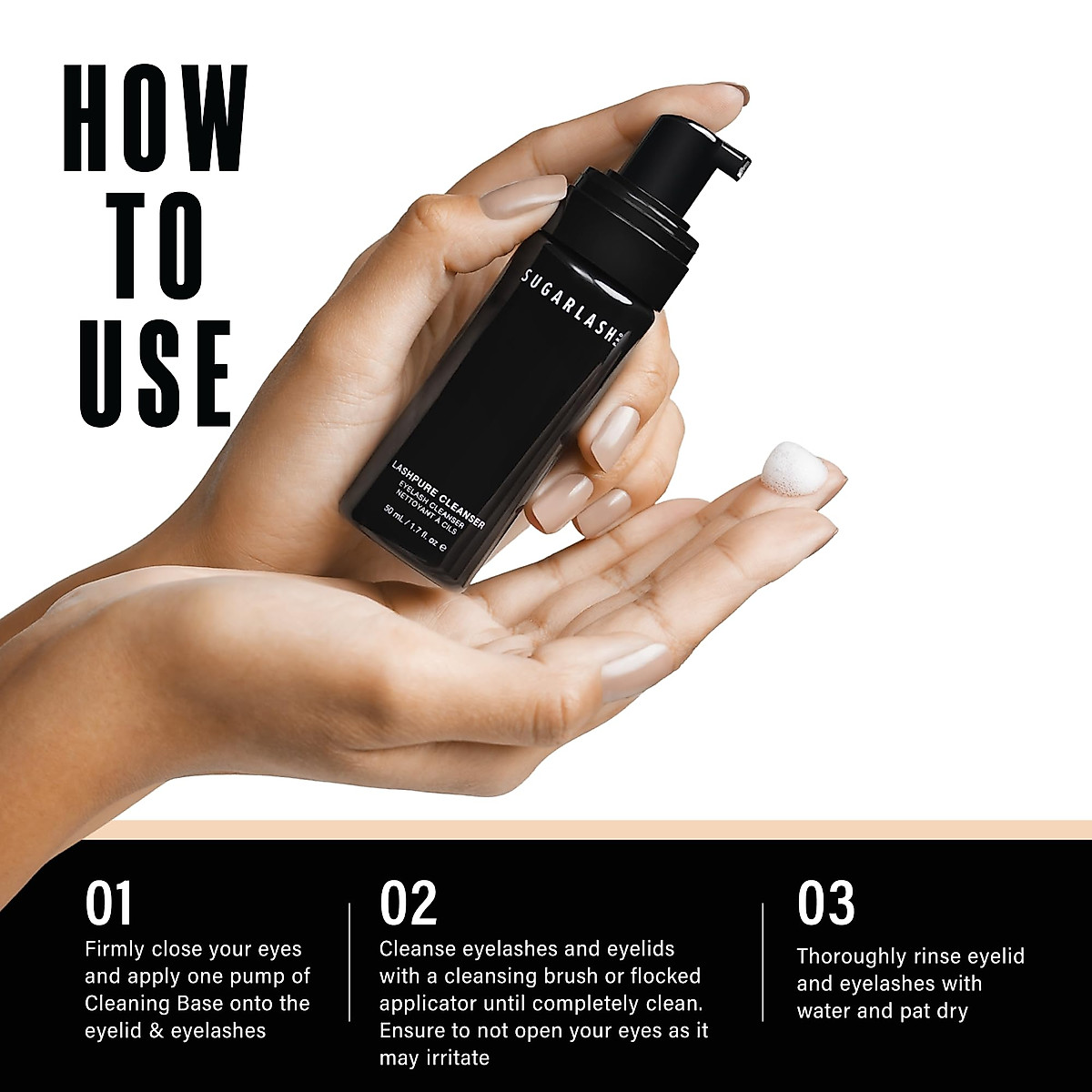 Sugarlash PRO Lashpure Cleanser with Cleansing Brush | Lash Shampoo for Lash Extensions | pH-Balanced & SLS-Free Eyelash Extension Cleanser, Removes Makeup & Oil | 50mL / 1.7 fl. oz