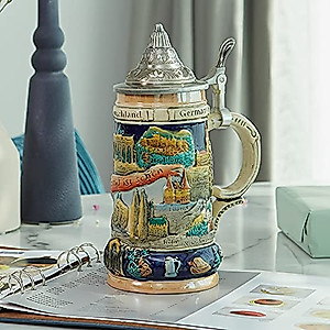 HAUCOZE Beer Stein Mug German Landmark Stanley Drinking Mug with Lid for Man 0.6 Liter