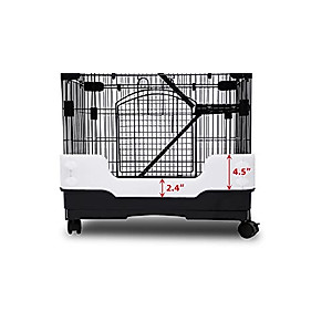 3 Levels Chinchilla Ferret Hamster Pet Crate with Caster Tray and Urine Guard (Black)