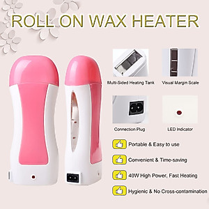 Roll On Wax Kit, Honey Roller Waxing Kit for Sensitive Skin, Hair Removal Roll On Wax Warmer with 2 Wax Roller Cartridge Refill,100 pcs Wax Strips, for Legs Arms and Underarm