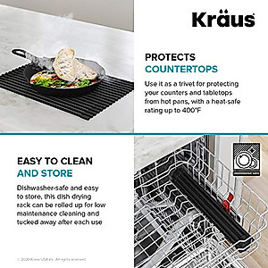 Kraus Multipurpose Over-Sink Roll-Up Dish Drying Rack, Colander and Trivet in Light Grey, KRM-10GREY