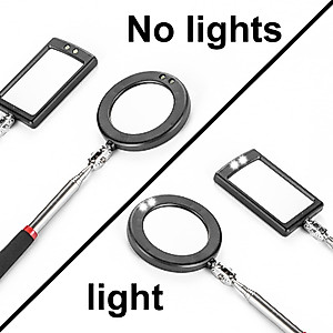 KABUDA 4PCS Telescoping Inspection Mirror LED Lighted Inspection Mirror for Mechanic Checking Vehicle, Car, Eyelashes, Mouth, Small Parts Observation (Extendable, Rectangle & Round)