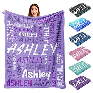 Personalized Name Blanket, Custom Purple Fleece Throw Blanket with Name for Kids Boys Girls Baby Men Women, Customized Light Soft Flannel Blanket Gift for Christmas Birthday Halloween