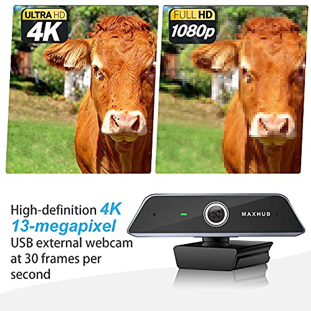 MAXHUB 4K AutoFocus Web Cameras for Computers, Streaming Webcam with Dual Microphone Plug and Play USB HD Webcam with 13MP for Pro Streaming/Online Teaching/Video Calling/Zoom/Skype