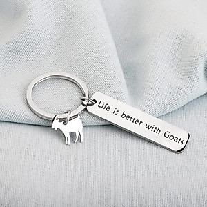 PENQI Goat Jewelry Goat Themed Gift Life is better with Goats Key Ring Funny Gift Farm Gift Farm Animal Lover Jewelry Goat Lover Gift (sliver)