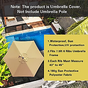 Sunnyglade 7.5Ft 6 Ribs Umbrella Canopy Replacement Patio Top Cover For Market Umbrella (Tan)