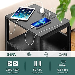 Yoobure Nightstand with Charging Station, LED Night Stand with Fabric Drawers and Storage Shelf for Bedroom, Nightstands Bedside Tables with USB Ports & Outlets, Small Night Stands, Bed Side Table