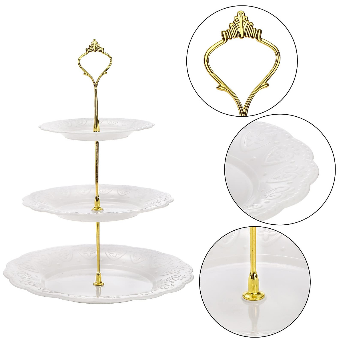 Coloch 3 Pack 3 Tier Plastic Cupcake Stands, White Cupcake Display Tower Cupcake Holder Pastry Snack Serving Plate for Buffet, Party, Birthday, Wedding, Baby Shower, 6/8/10 Inch