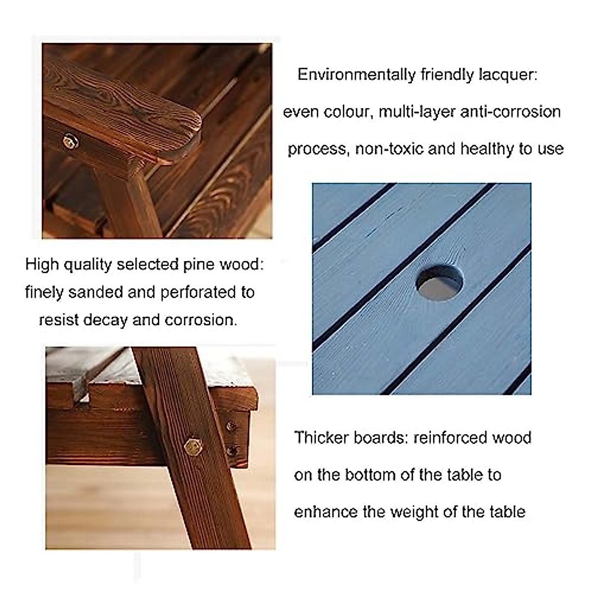 Wooden Outdoor Patio Bench with Center Table & Umbrella Hole - Natural Oiled Wood Garden Bench Set of 2 Chairs, Slatted Design