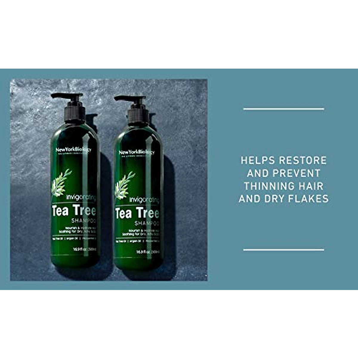 New York Biology Tea Tree Shampoo and Conditioner Set – Deep Cleanser – Relief for Dandruff and Dry Itchy Scalp – Therapeutic Grade - Helps Promote Hair Growth – 16.9 fl Oz