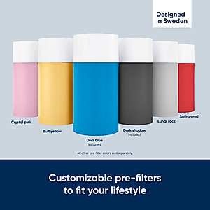 BLUEAIR Bedroom Air Purifier, Small Room Air Cleaner Dust Pet Dander Smoke Pollen Allergen, Odor Removal, for Home Office Nursery, 2 Washable Pre Filters, HEPASilent, Blue 411 (Non-Auto)