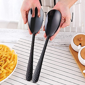 Bisda Salad Spoon and Fork Set, 12 Inch Stainless Steel Salad Server, Black Serving Utensils, Dishwasher Safe, Pack of 2