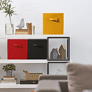 Sorbus 11 Inch Cube Storage Bins Bundle - Set of 6 Pastel Rainbow Bins & Set of 6 Navy, Red, and Yellow Bins (12 Storage Bins Total)