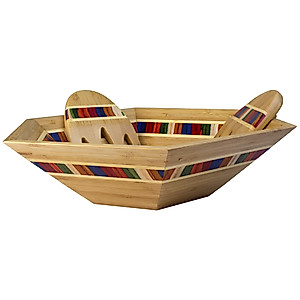 Baltique Marrakesh Collection 14" Salad Serving Bowl with Salad Hands, Bamboo and Colored Birch Wood