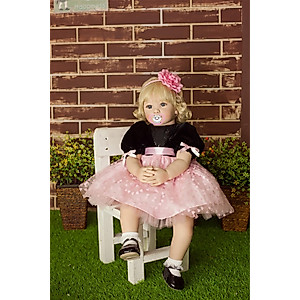 Zero Pam 24 Inch Lifelike Reborn Baby Girl Dolls Realistic Reborn Toddler Girls with Pretty Dress Vinyl Silicone Newborn Baby Doll Soft Weighted Body Handmade Baby Toys