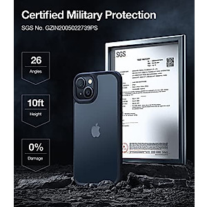 TORRAS Shockproof Designed for iPhone 14 Plus Case [Military Grade Drop Tested] Shockproof Protective Black Hard Back Slim Translucent Case for iPhone 14 Plus 6.7 Inch, Frosted Black-Guardian Series