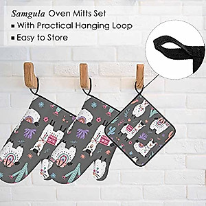 Samgula Green Teal Turtle Oven Mitts and Pot Holders Sets Sea Animal Swim Freely Heat Resistant 3pcs for Cooking Baking BBQ