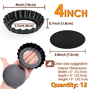 Cyimi Mini Tart Pan Set of 12, Non-Stick 4 Inch Quiche Pan, Removable Bottom Tart Pan for Pies, Quiche Bakeware, Cheese Cakes, Desserts and more