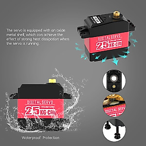 25KG Digital Servo Motor High Torque PWM Servo, Waterproof Full Metal Gear Steering Servo for Robotic Arms and DIY Robot Making, Digital Servo with 25T Servo Horn, Control Angle 180°