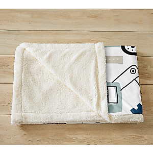 Cartoon Car Kids Fleece Throw Blanket Construction Sherpa Blanket Decor Equipment Trucks Plush Blanket Cartoon Car Excavator Tractor White Yellow Fuzzy Blanket Bedroom Flannal Blanket Queen 90"x90"