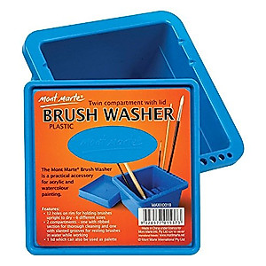Mont Marte Twin Compartment Plastic Brush Washer. Easy Paint Brush Cleaning and Drying. Suitable for Acrylic and Watercolor Painting.