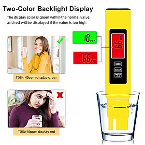 TDS Meter Digital Water Quality Tester,EC Meter & Temperature Meter 4 in 1,for Ro-Rodi System Drinking Water,Water Quality Tester 0-9990 PPM Measuring Range,1 PPM Increments（Yellow）