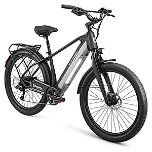Schwinn Coston DX Adult Electric Hybrid Bike, Large/X-Large Step-Over Frame,7-Speed, 27.5 Inch Wheels, 20-Inch Aluminum Frame, Matte Black
