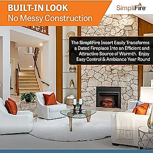 SimpliFire Electric Fireplace Insert, 32-Inch with Small Surround, Installs Into a Wood Fireplace Opening, Textured Logs, Remote Control, 1500W Heater